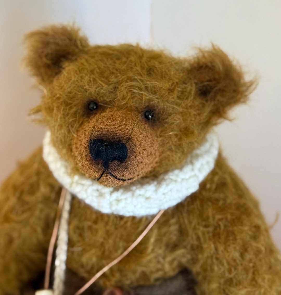 Rust Colored Mohair Artist Teddy Bear in Wool Pants and Crocheted ...