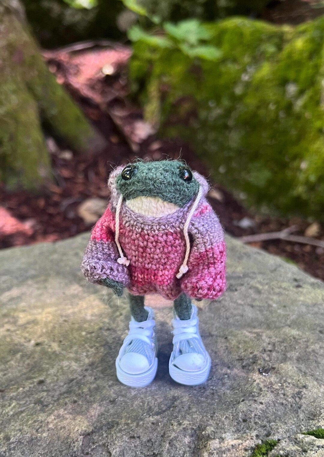 Posable Kitted Crocheted Frog-toad With Sneakers Tik Tok Inspired - Etsy