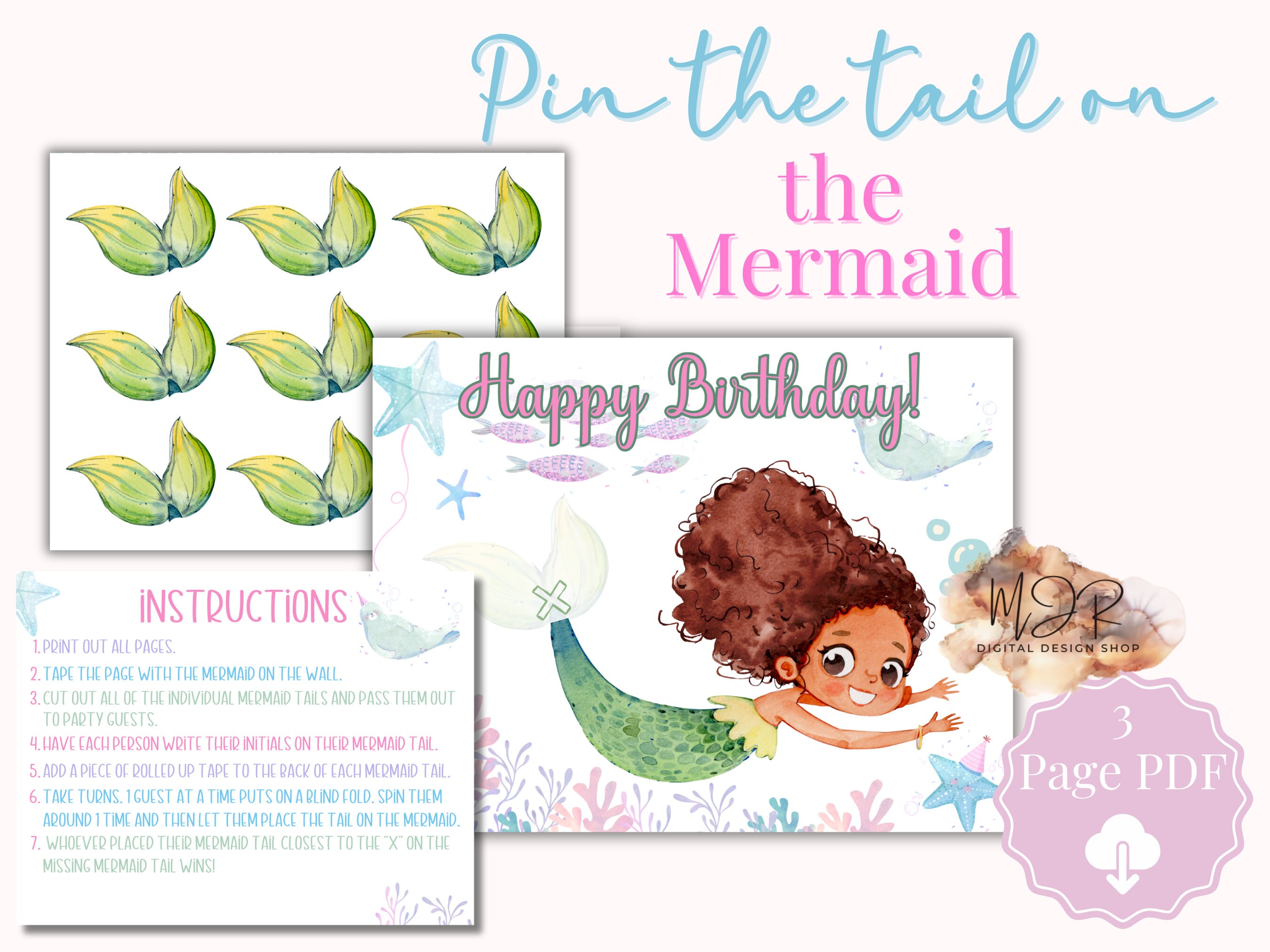 Digital Download: Pin the Tail on the Mermaid Game for Kids' Birthday ...