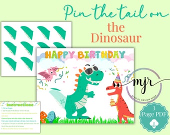 Pin the Tail on the Dinosaur Game, Dinosaur Party Games, Dino Party ...