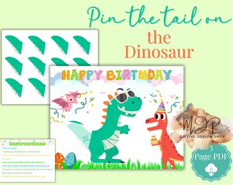 Pin the Tail on the Dinosaur Game, Dinosaur Party Games, Dino Party ...