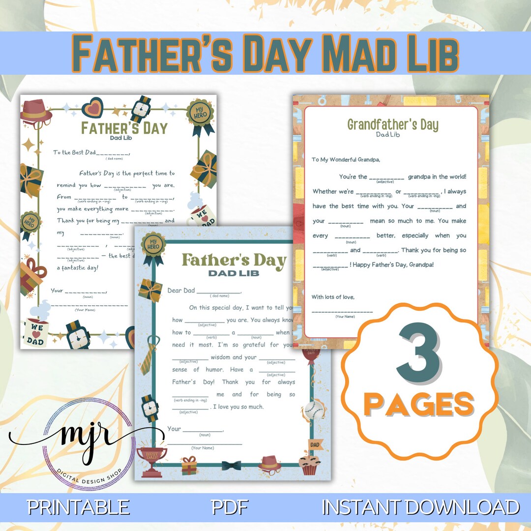 Father's Day Bundle 6 Pages Mad Libs and All About My Dad Digital ...
