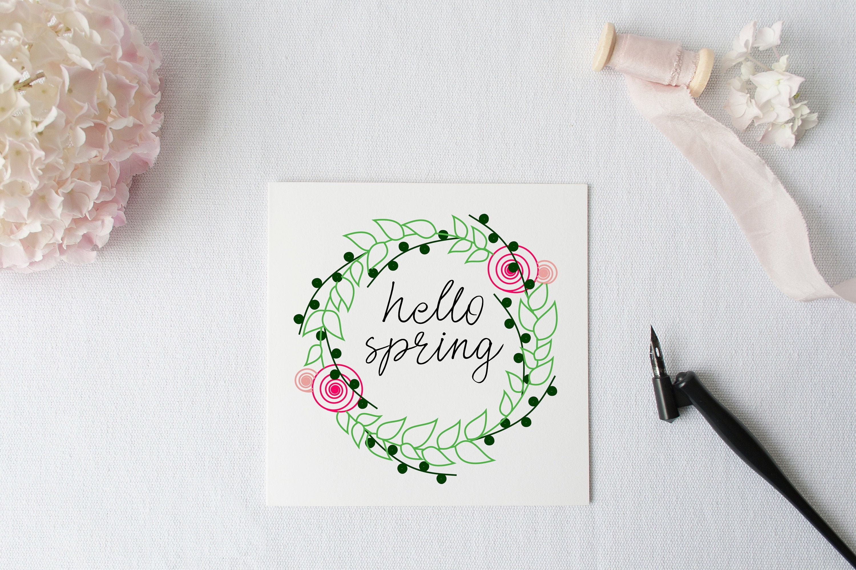 Spring Wreath SVG Line Art - Etsy