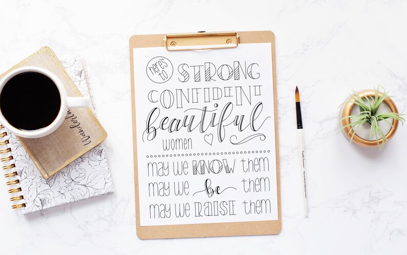 Strong Women Handlettered LINE ART SVG - Etsy