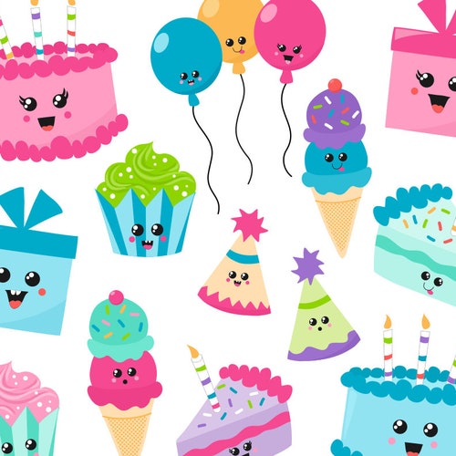 Birthday Clipart Kawaii Birthday Clipart Digital Birthday | Etsy