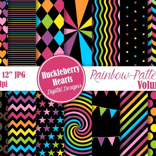 Bright Neon Rainbow Digital Paper Scrapbook Paper Pack | Etsy