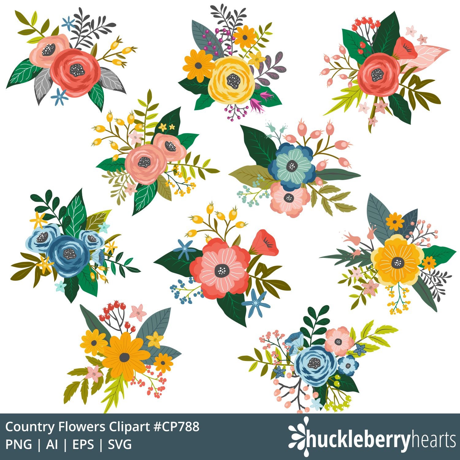 Flower Clipart, Summer Flower Clipart, Flower SVG Bundle, Cute Flower ...