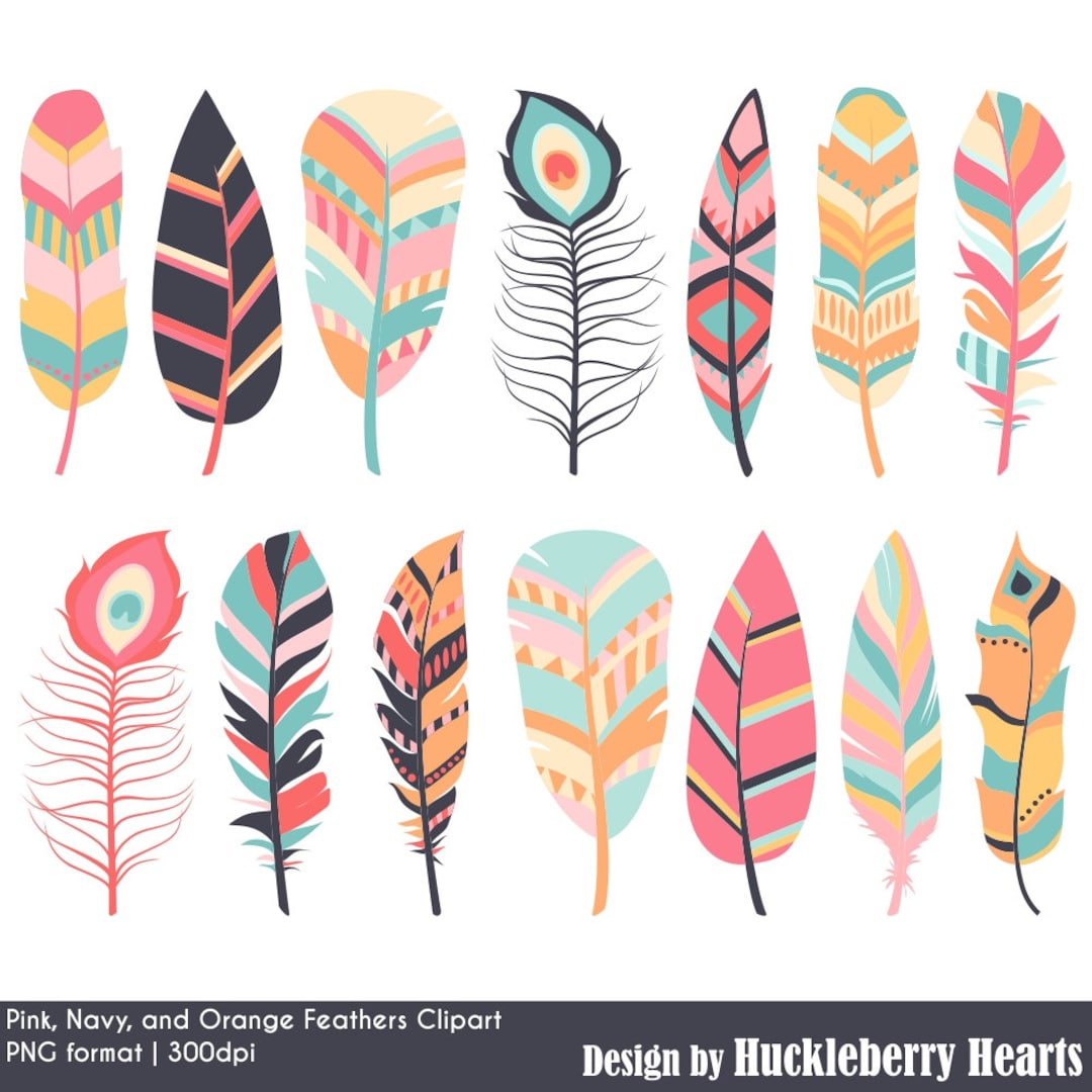 Feather Clipart, Digital Feathers, Feather Clip Art, Pink Feathers, Navy Feathers, Commercial ...