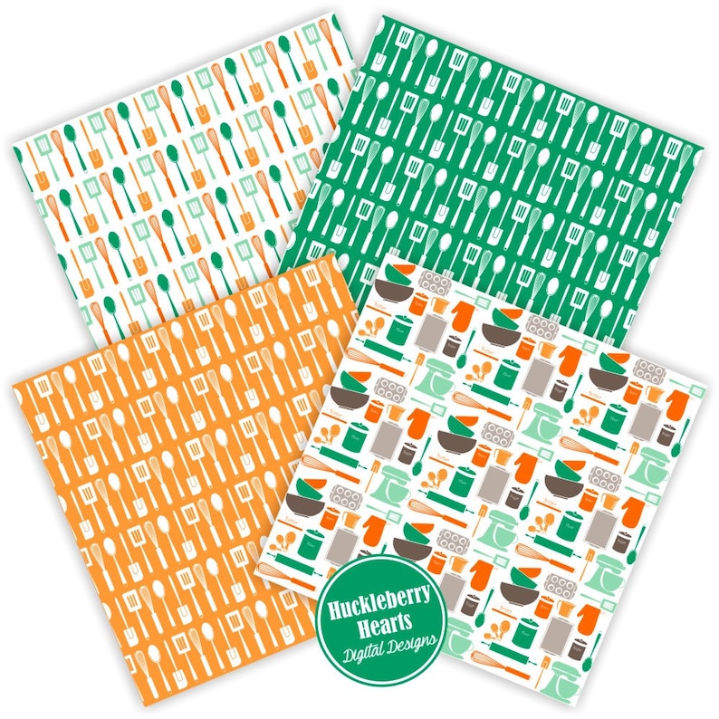 Retro Kitchen Baking Digital Paper Kitchen Scrapbook Paper - Etsy Australia