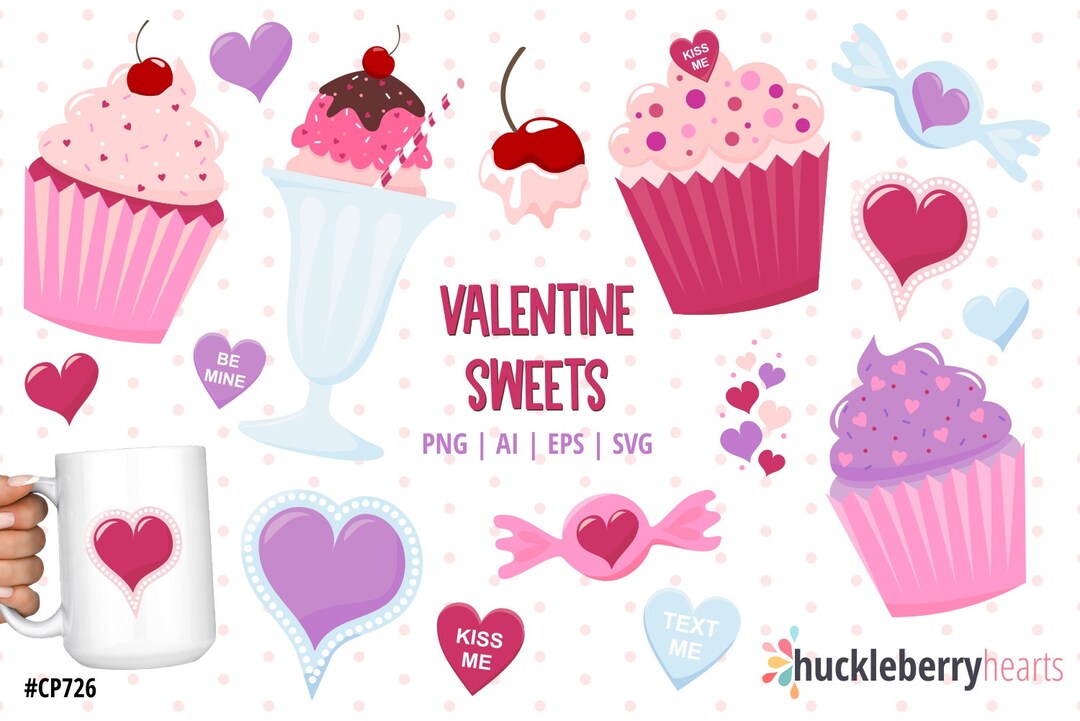 Valentine Clipart, Valentines Day Cupcake PNG, Valentine SVG Bundle ...