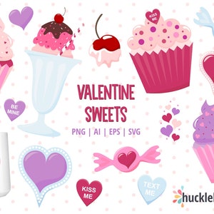 Valentine Clipart, Valentines Day Cupcake PNG, Valentine SVG Bundle ...