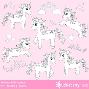 Unicorn Clipart, Unicorn Clip Art, Digital Stamps, Black and White ...