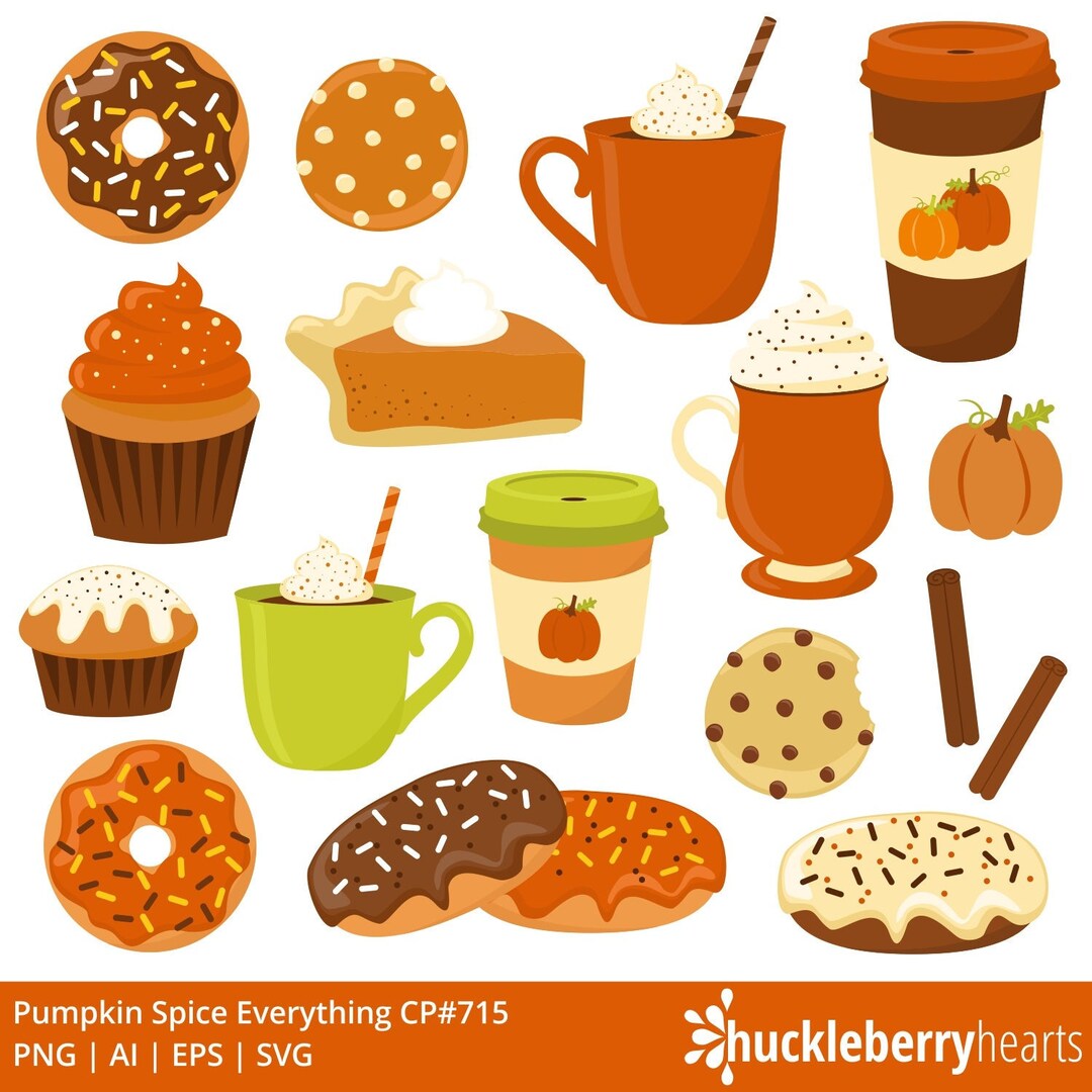 Pumpkin Spice Clipart, Fall Food SVG Bundle, Autumn Treats PNG ...