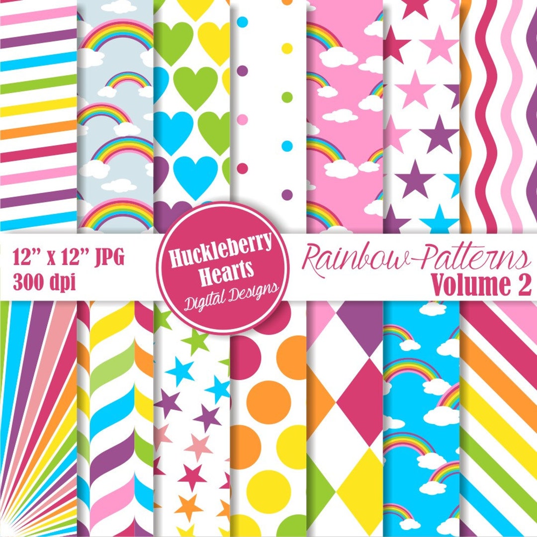 Rainbow Patterns Digital Scrapbook Paper Volume 2, Rainbow Paper ...