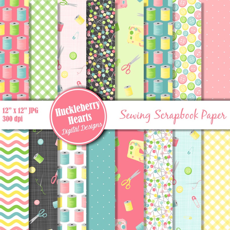 Sewing Scrapbook Paper, Digital Sewing Paper, Printable, Commercial Use ...