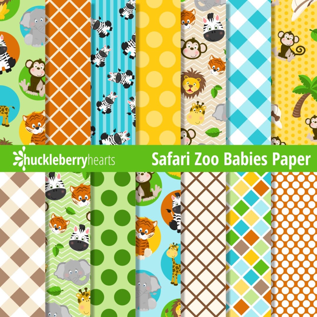 Safari Zoo Digital Paper, Zoo Scrapbook Paper, Zoo Animals Paper ...