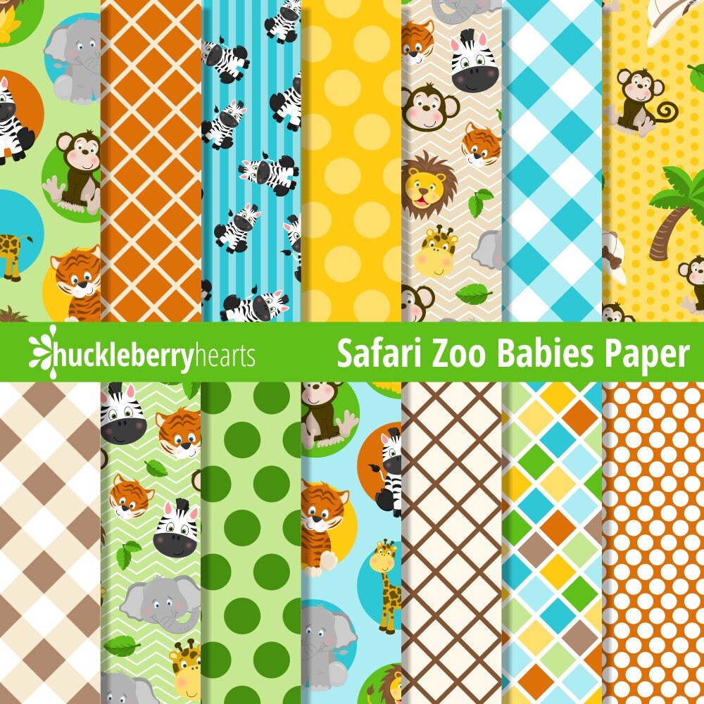 Safari Zoo Digital Paper Zoo Scrapbook Paper Zoo Animals | Etsy