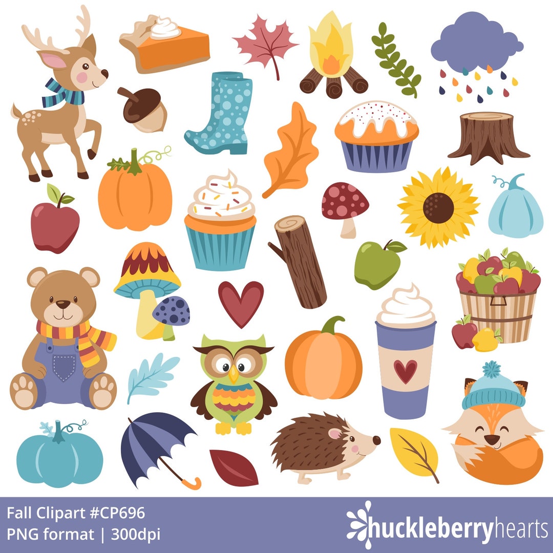 Cute Fall Clipart, Autumn SVG Bundle, Thanksgiving PNG, Pumpkin ...