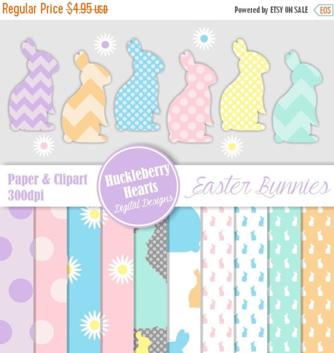Bunny Clipart, Digital Easter Paper, Digital Bunny Paper, Easter Paper ...