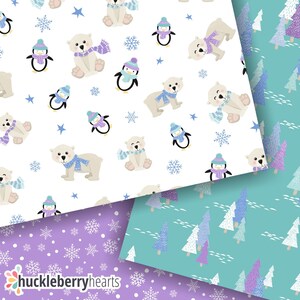 Polar Bear Paper, Penguin Paper, Seamless Patterns, Digital Scrapbook ...