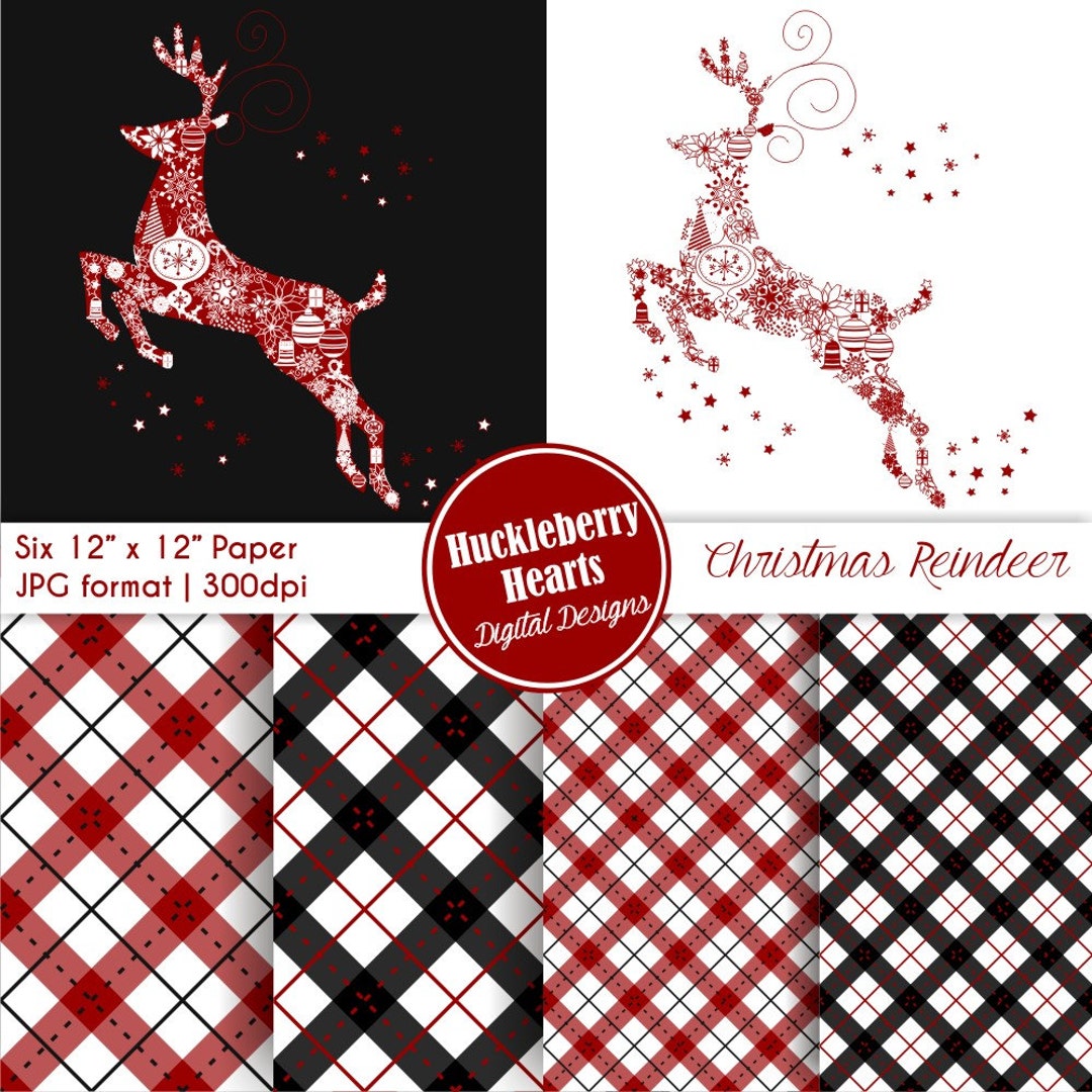 Christmas Reindeer Scrapbook Paper, Holiday Paper, Red and Black ...