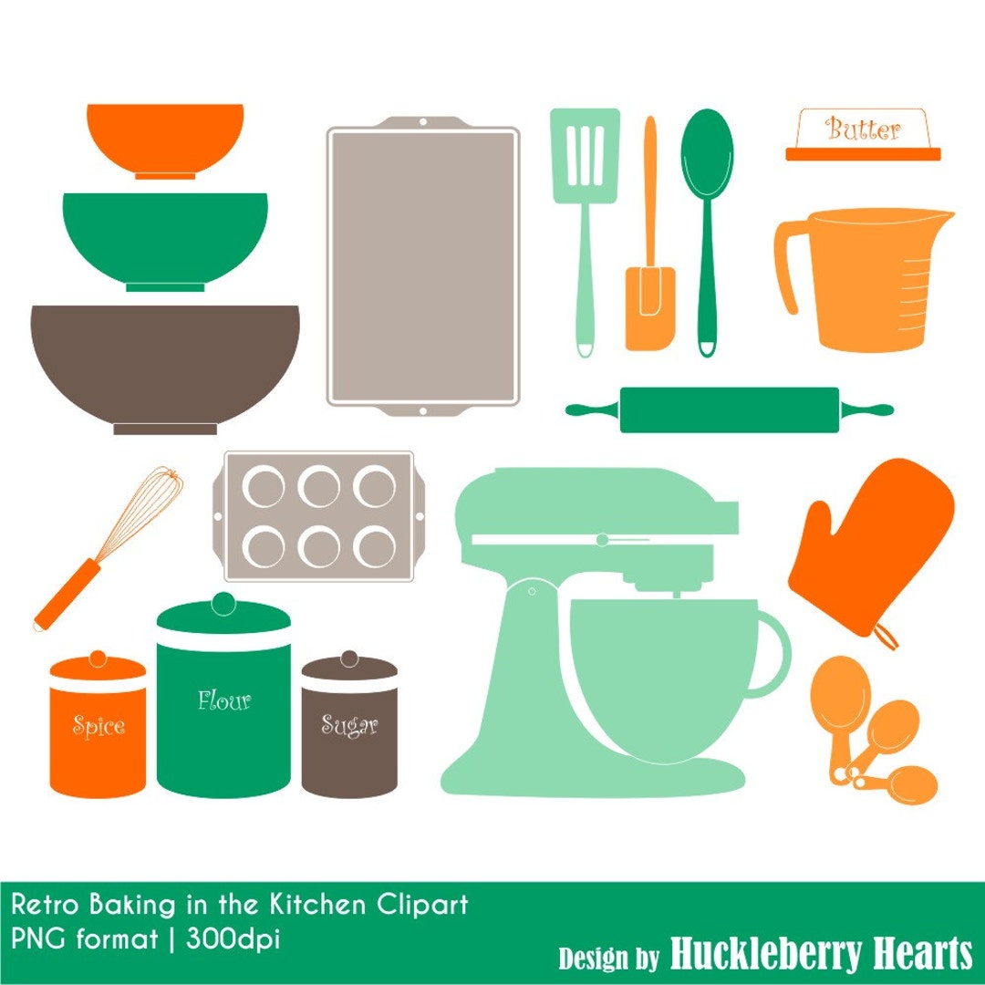 Retro Kitchen Baking Clipart, Digital Clip Art, Digital Kitchen ...