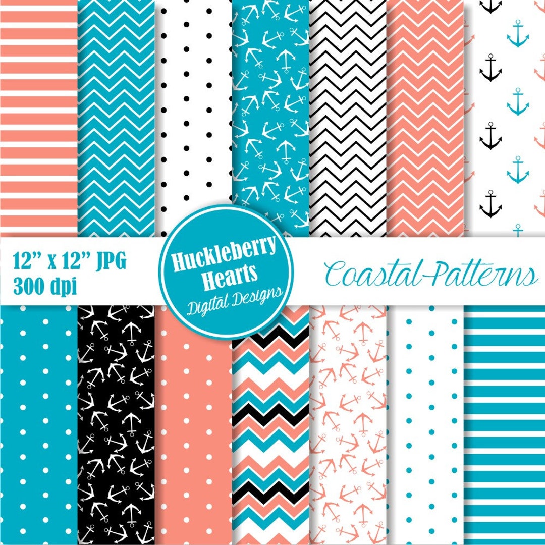 Nautical Digital Paper, Nautical Scrapbook Paper, Coastal Patterns ...