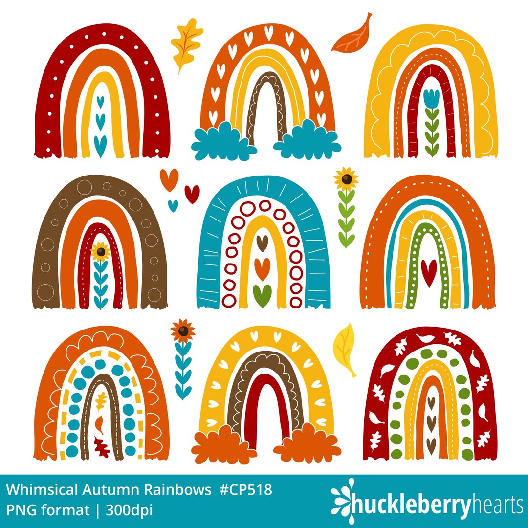 Fall Rainbow Clipart, Autumn SVG Bundle, Whimsical Thanksgiving ...