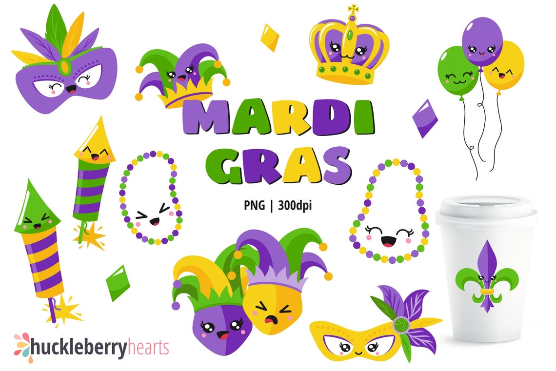 Mardi Gras Clipart Kawii Mardi Gras Kawaii Clipart | Etsy