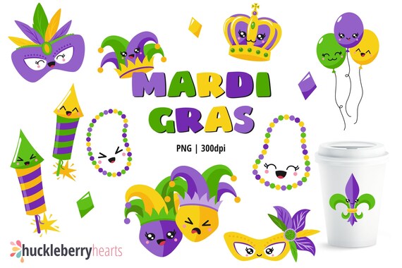 Mardi Gras Clipart Kawii Mardi Gras Kawaii Clipart | Etsy