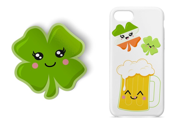 St Patricks Day Clipart, Shamrock SVG Bundle, Shamrock PNG, Cute Kawaii ...