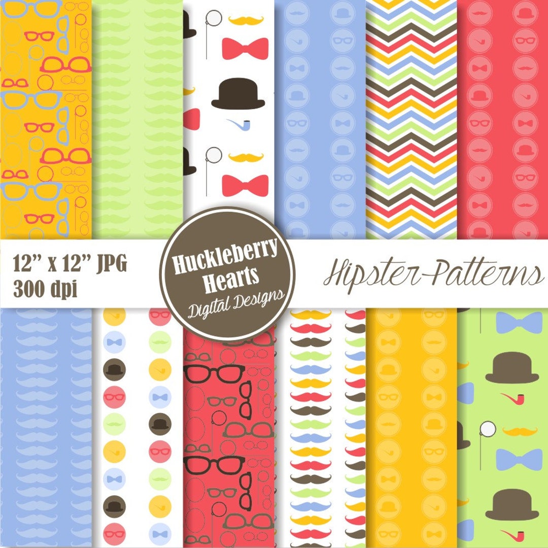 Mustaches and Glasses Digital Paper, Hipster, Father's Day, Scrapbook ...