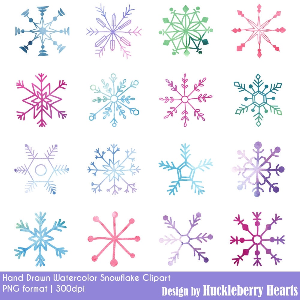 Snowflake Clipart Digital Snowflakes Watercolor Hand Drawn | Etsy