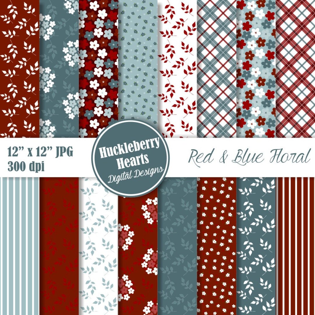 Patriotic Paper, Red and Blue Flower Paper, Fourth of July ...
