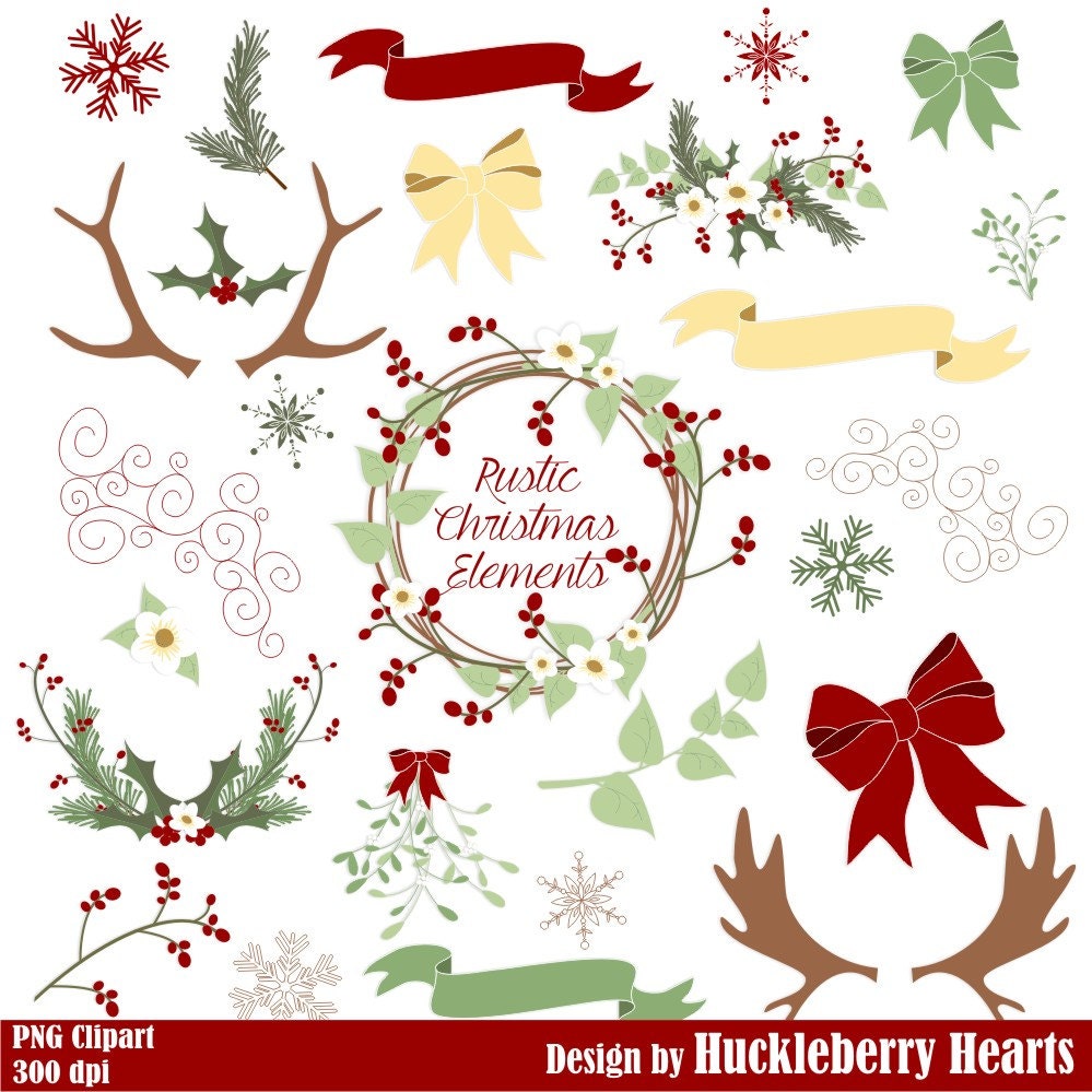 Christmas Clipart With Antlers Holly Pine Mistletoe - Etsy