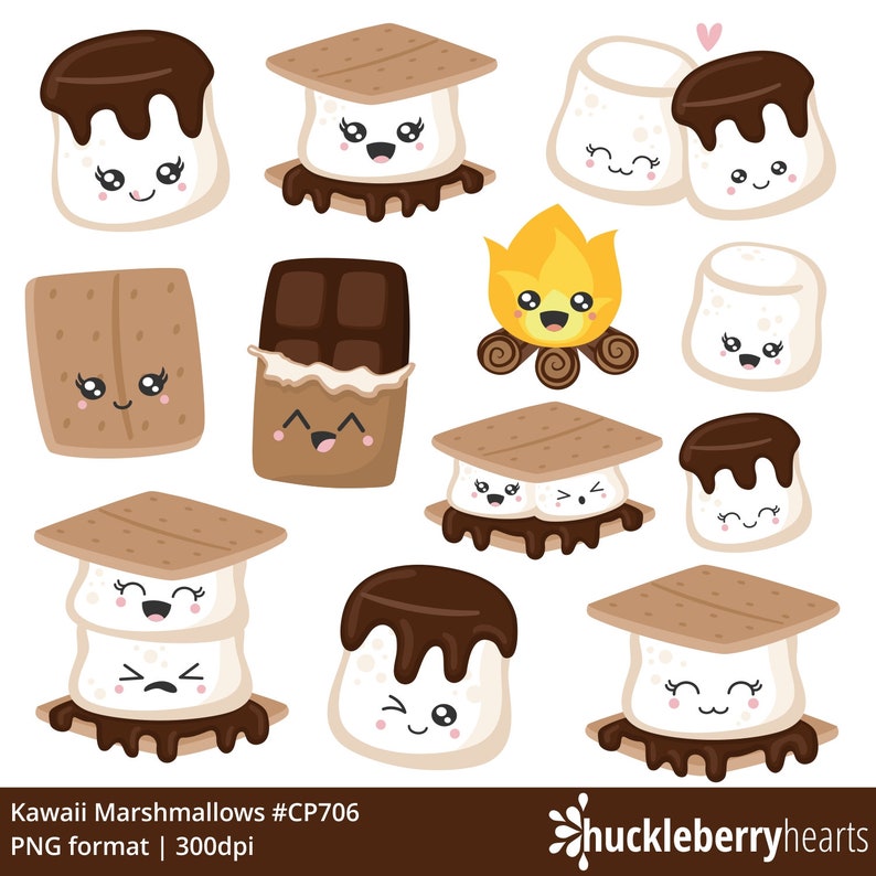 Cute Smores Clipart, Marshmallow SVG, Kawaii Marshmallows PNG ...