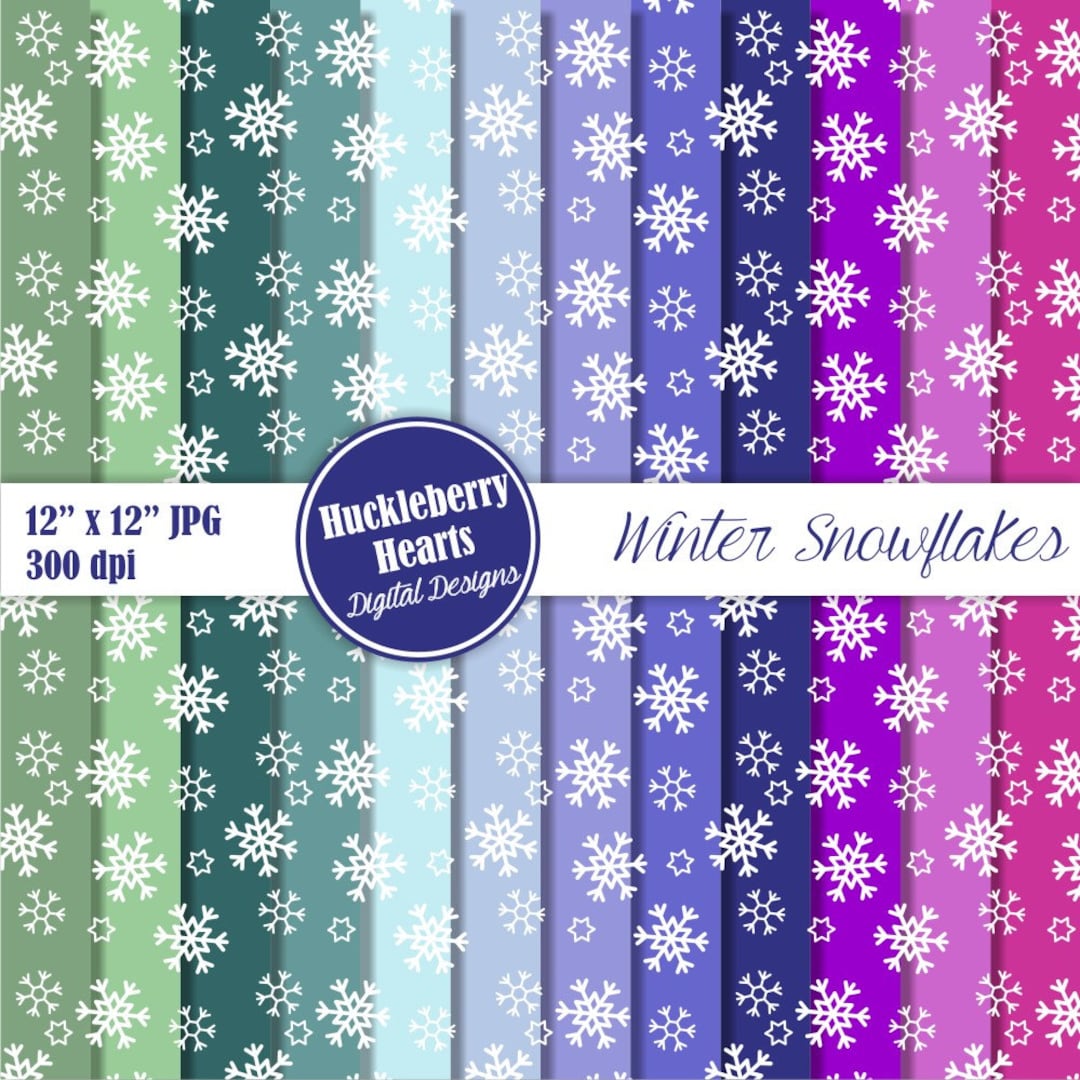 Winter Snowflakes Digital Scrapbook Paper, Backgrounds, Blue, Green ...