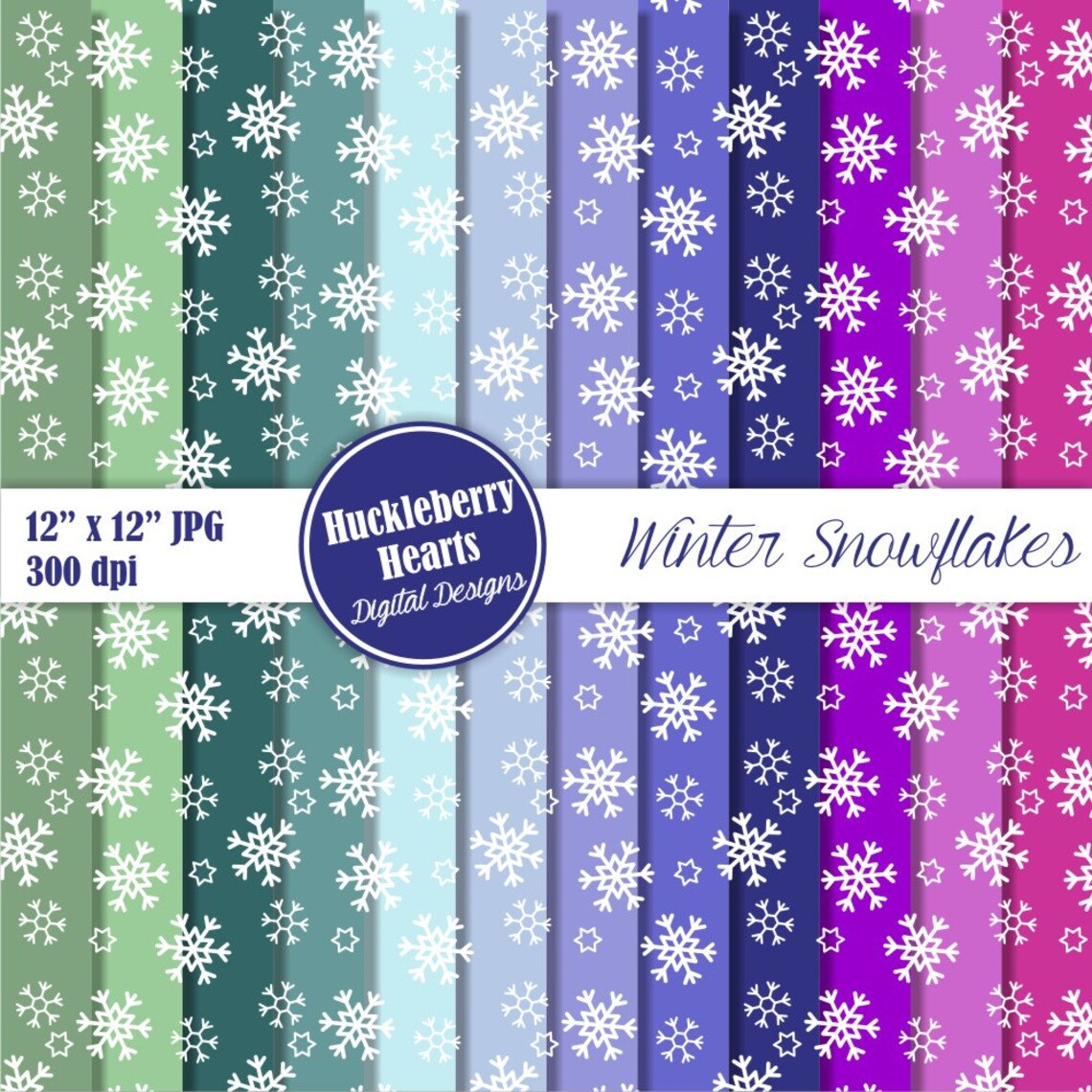 Winter Snowflakes Digital Scrapbook Paper Backgrounds Blue - Etsy