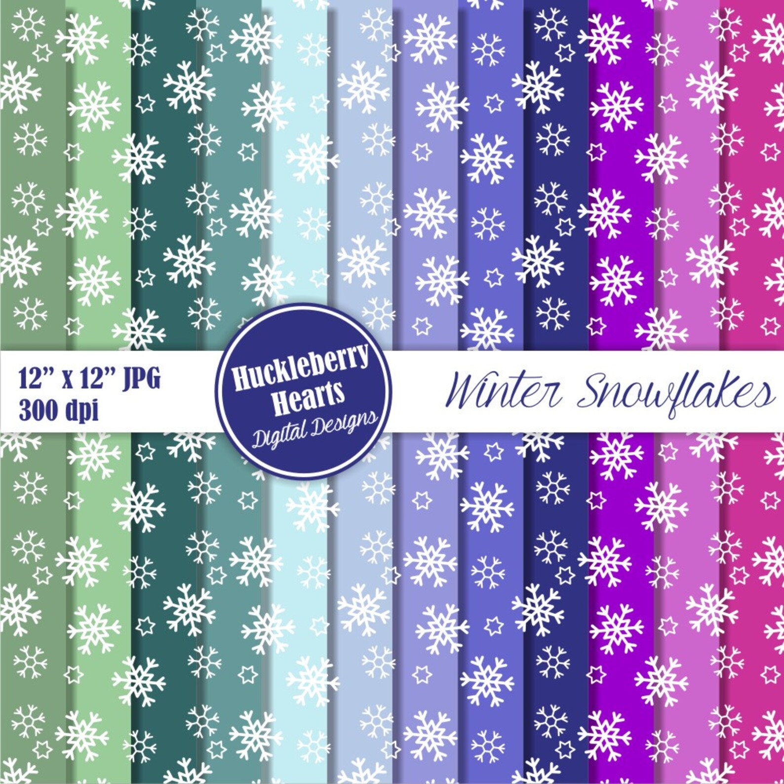 Winter Snowflakes Digital Scrapbook Paper Backgrounds Blue - Etsy