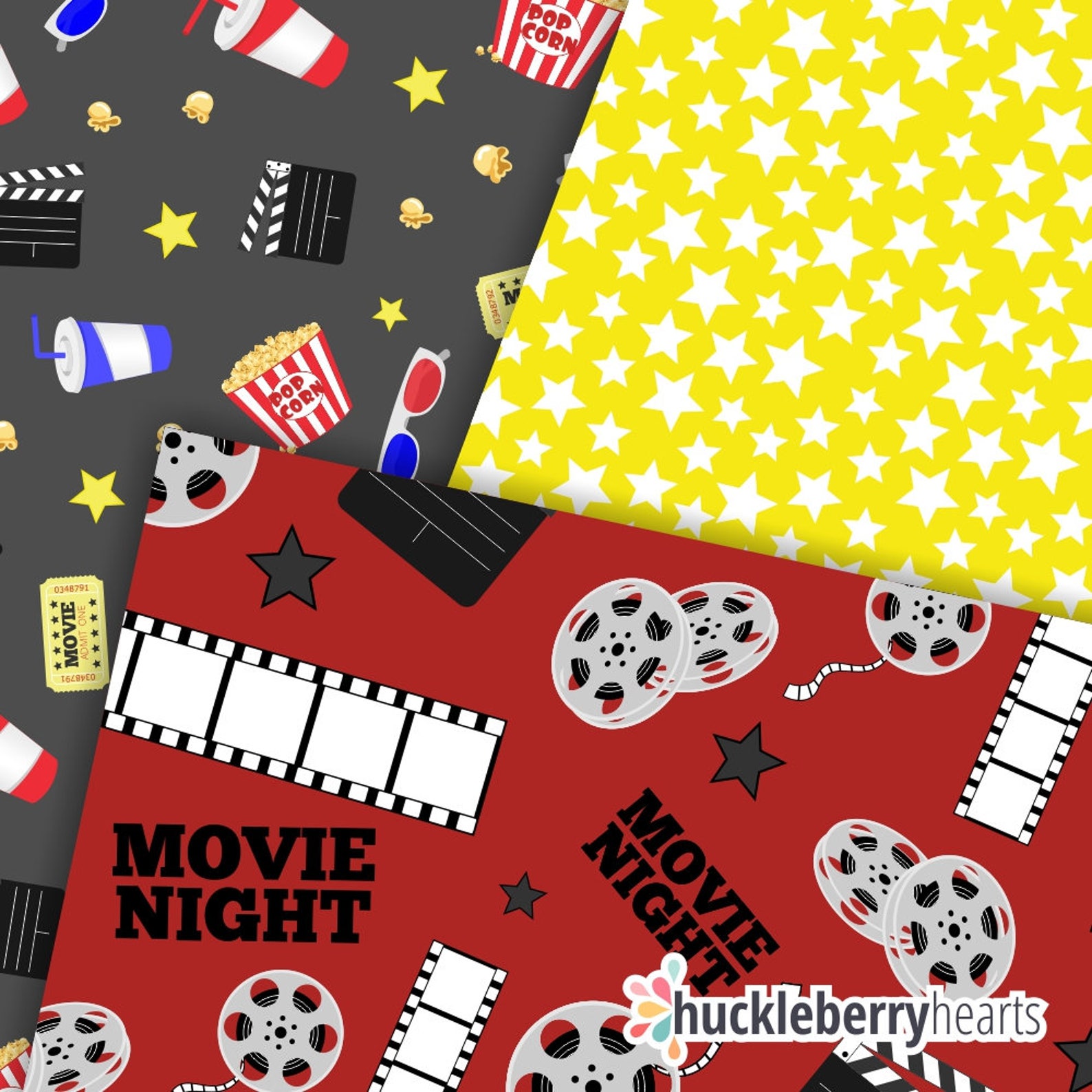 Movie Digital Paper, Movie Night, Digital Scrapbook Paper, Seamless ...