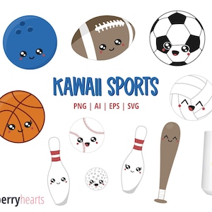 Kawaii Sports Clipart, Sports Clip Art, Sports Svg, Cute Sports Svg ...