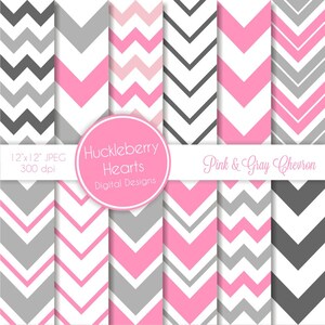 Pink and Gray Chevron Digital Scrapbook Paper, Chevron Background - Etsy