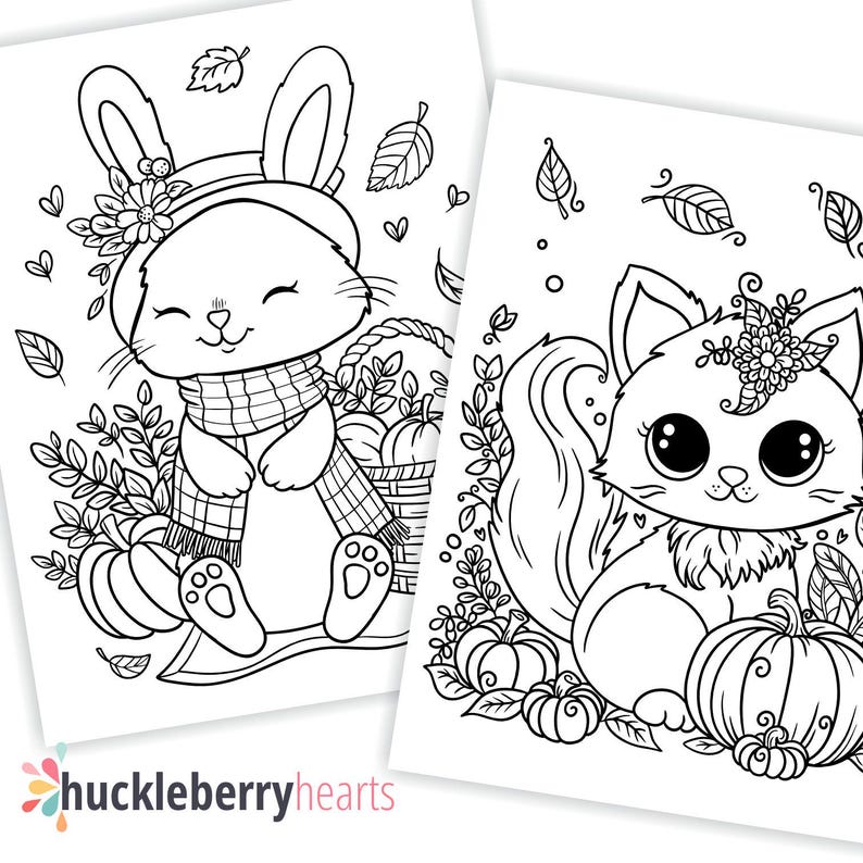 Fall Coloring Pages, Fall Animals Coloring Book, Cute Fall Animals ...