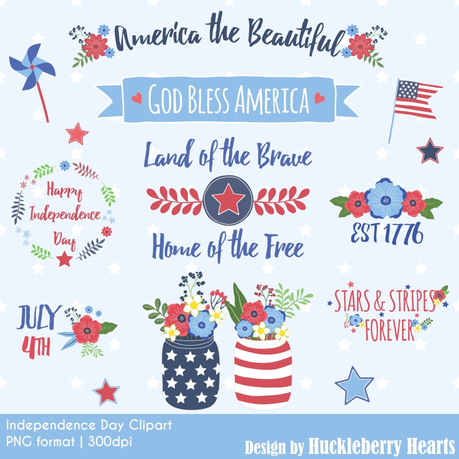 Fourth of July Clipart Independence Day Clipart America | Etsy