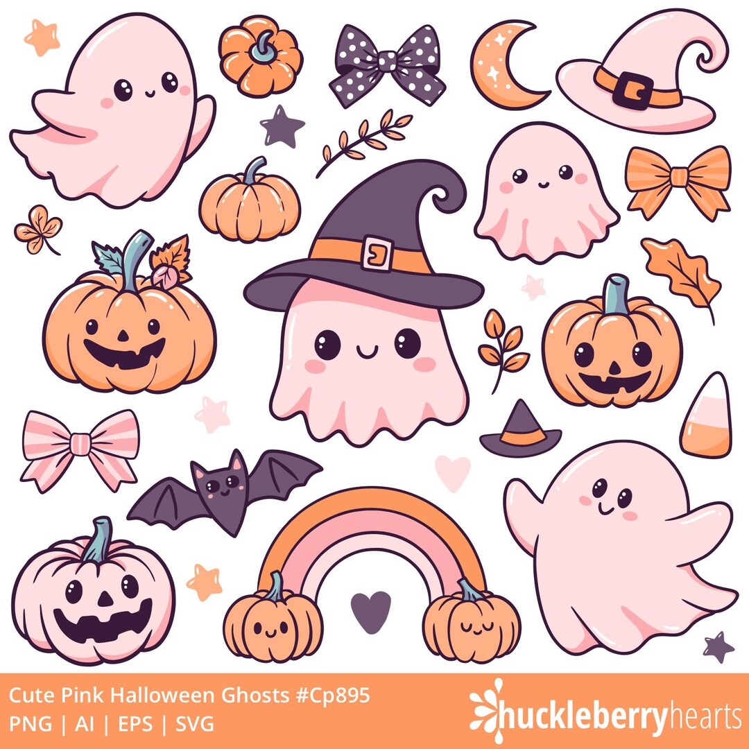 Cute Pink Halloween Ghosts Clipart, Pink Ghost PNG, Pink Halloween ...
