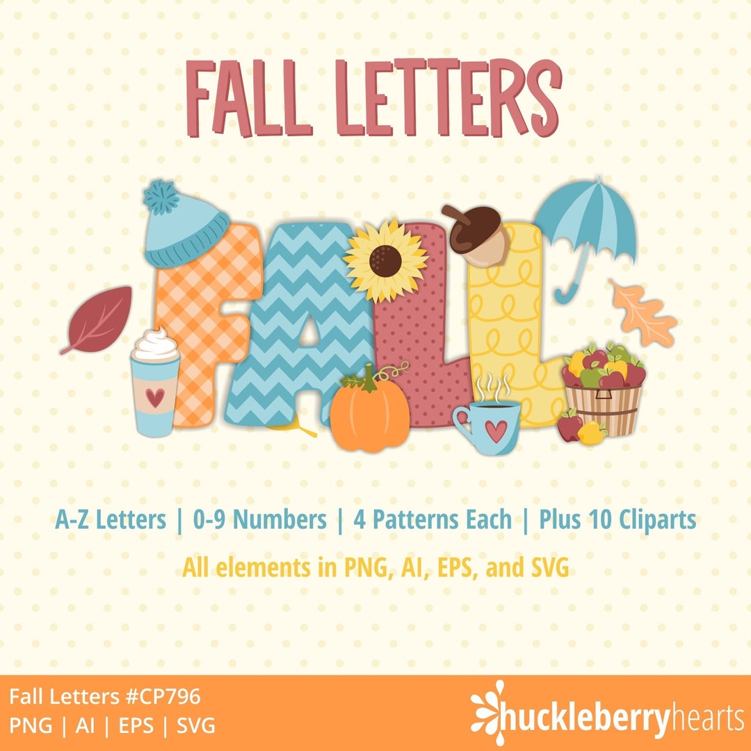 Fall Letters Clipart, Alphabet SVG Bundle, Autumn Sublimation, Doodle ...