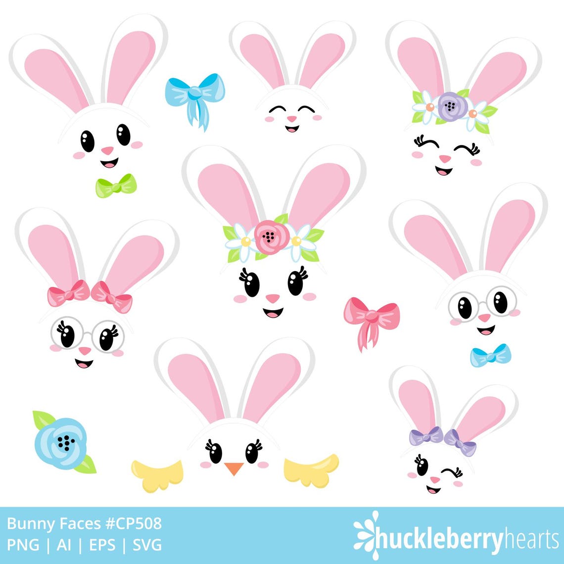 Bunny Faces Clipart, Bunny Clipart, Easter Clipart, Printable, SVG ...