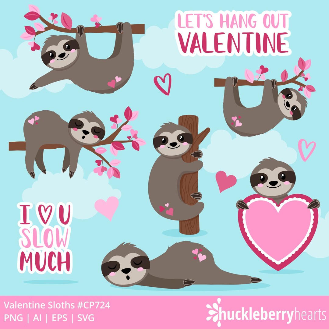 Valentine Sloth Clipart Bundle | Cute Sloth SVG Files | Valentine’s Day ...
