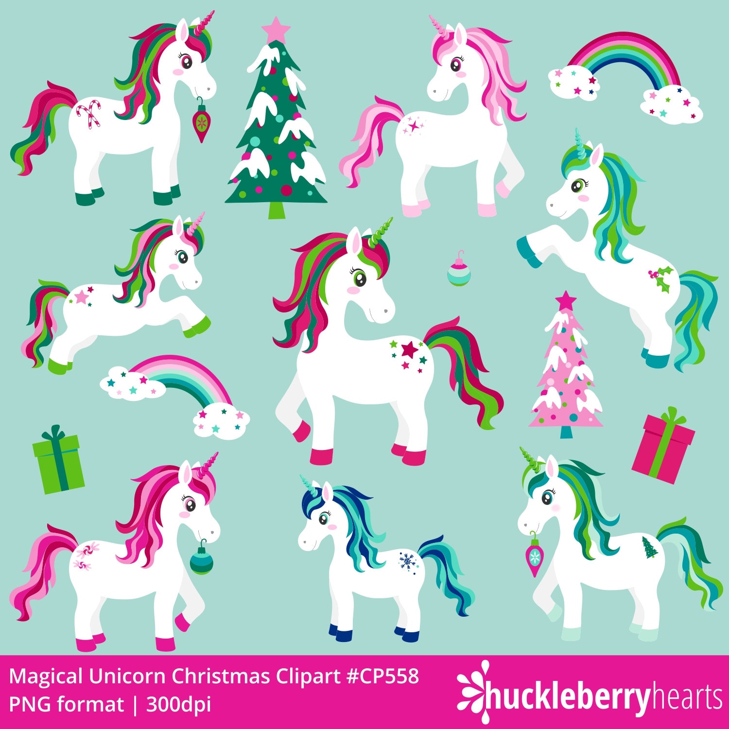 Christmas Unicorn Clipart, Magical Unicorn SVG Bundle, Cute Christmas ...