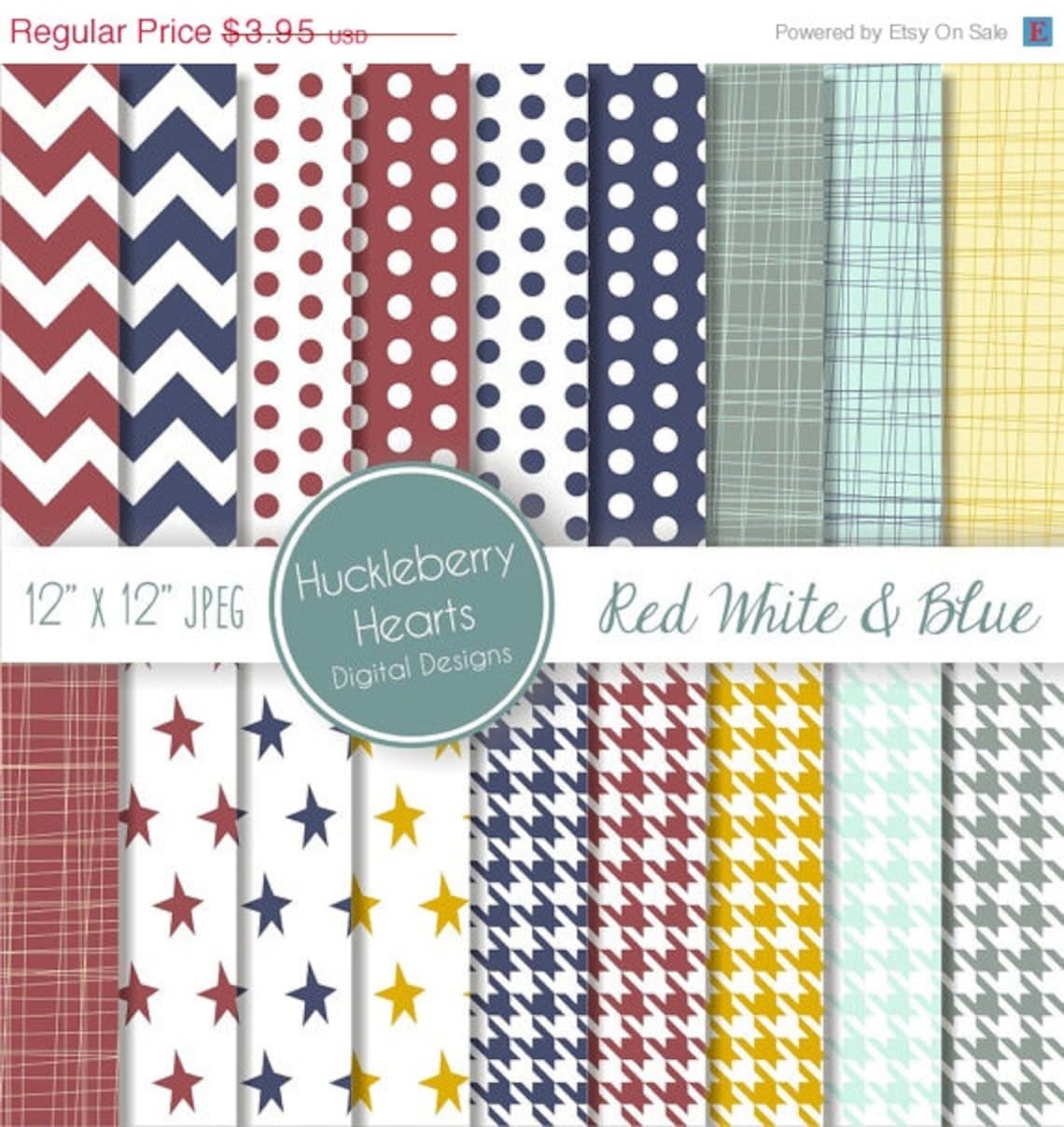 Red White and Blue Digital Scrapbook Paper, Digital Backgrounds, DIY ...